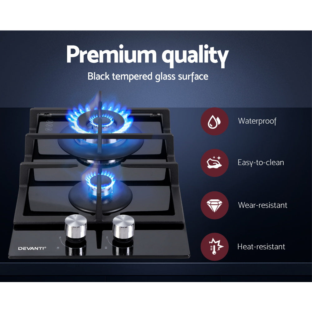 Devanti Gas Cooktop 30cm Gas Stove Cooker 2 Burner Cook Top Konbs NG L ...