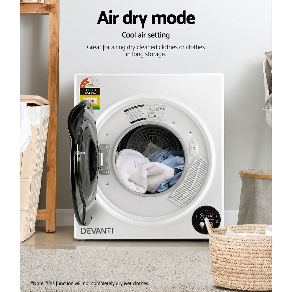 Devanti 5kg Tumble Dryer Fully Auto Wall Mount Kit Clothes Machine Ven ...