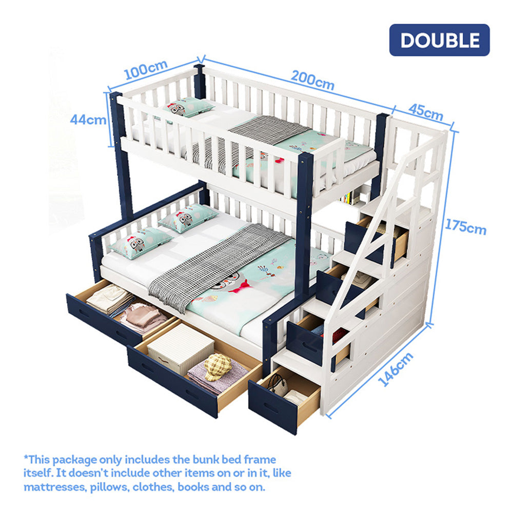 Mason Taylor Bunk Bed Frame Drawers Bunk Beds - White&Blue (Queen: 10% ...